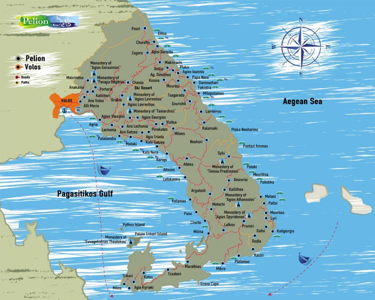 Pilion Griekenland kaart - Pilion kaart Griekenland (Zuid-Europa - Europa)